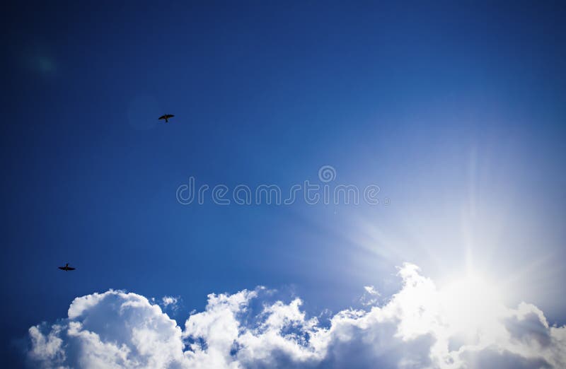 Bright Blue Sky Clouds and Sun Rays Stock Image - Image of freedom ...