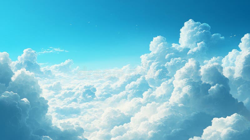 Bright Blue Sky with Fluffy White Clouds Stock Illustration - Illustration of light, overcast ...