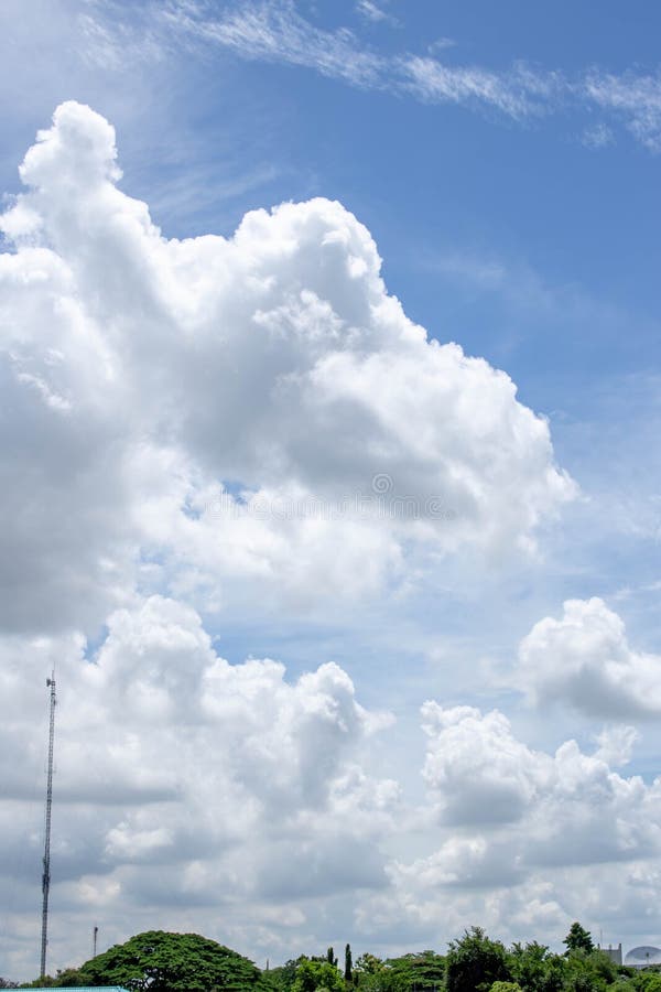 Bright Blue Sky with Fluffy White Clouds. Clearing Day and Good Weather ...