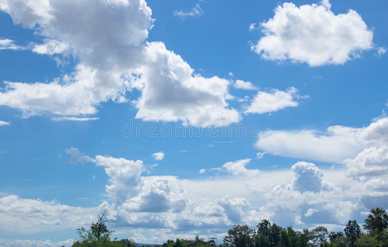 Bright Blue Sky with Fluffy White Clouds. Clearing Day and Good Weather ...