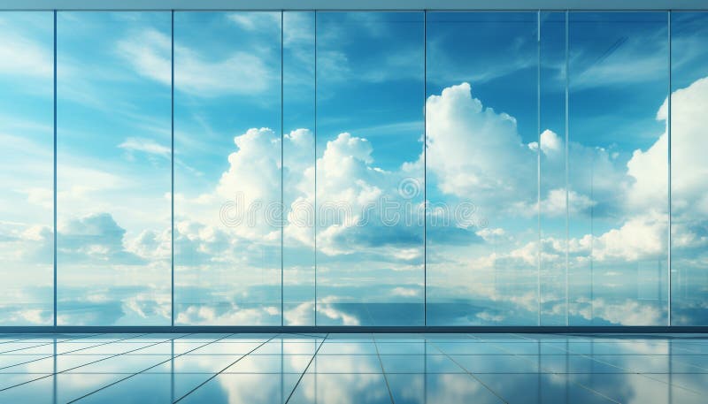 Bright Blue Sky, Modern Architecture, Clean Glass Window, Futuristic ...