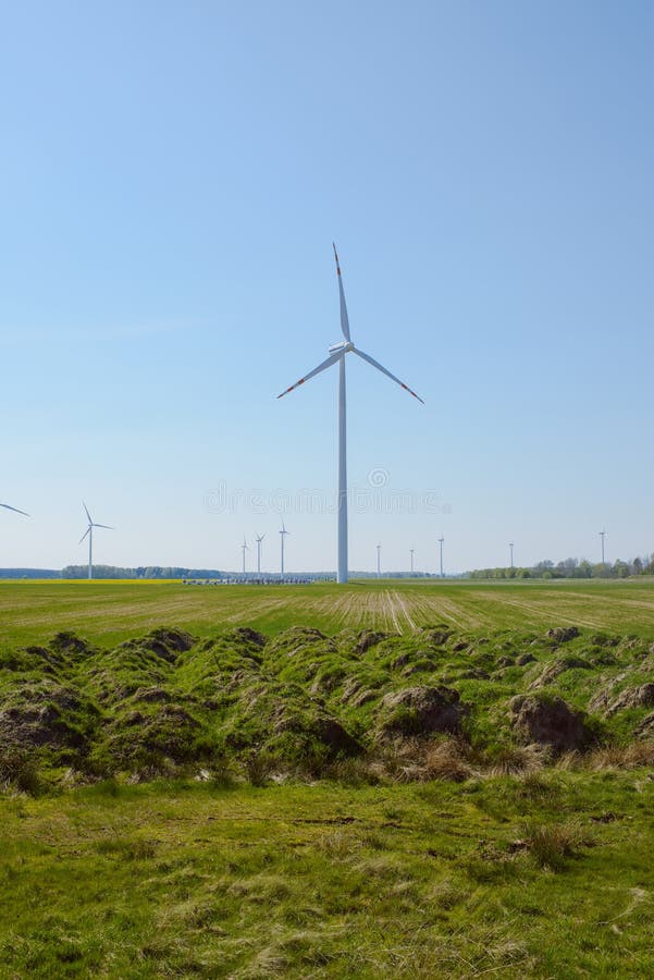 Bright Blue Sky Moving and Wind Turbine Stock Photo - Image of blue ...