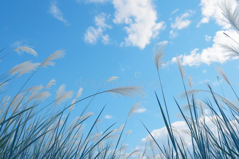 Bright Blue Sky with Reed Flower Phragmites Australis from Below Stock ...