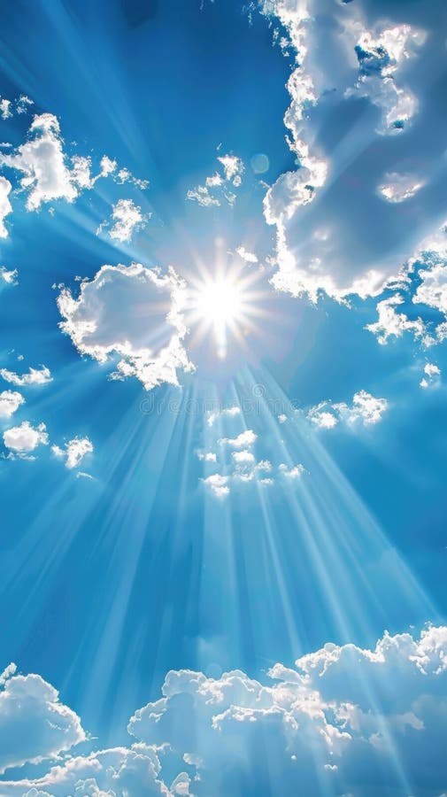 Bright Blue Sky with Shining Sun Rays and Clouds: Perfect for Fresh and ...