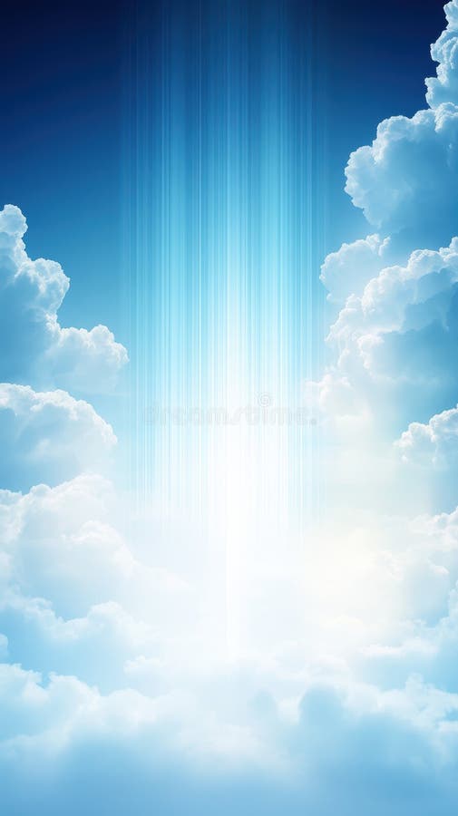 Bright Blue Sky with Soft Clouds and Light Rays Shining Down Stock ...