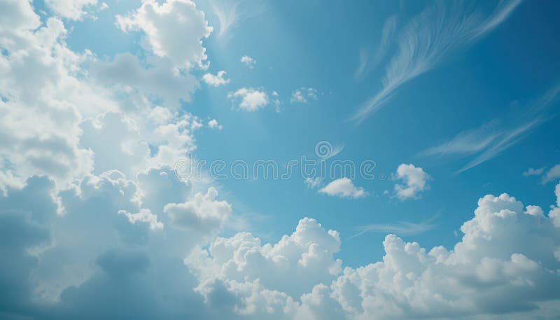 Bright Blue Sky with Soft White Clouds and Wispy Cloud Patterns in a ...