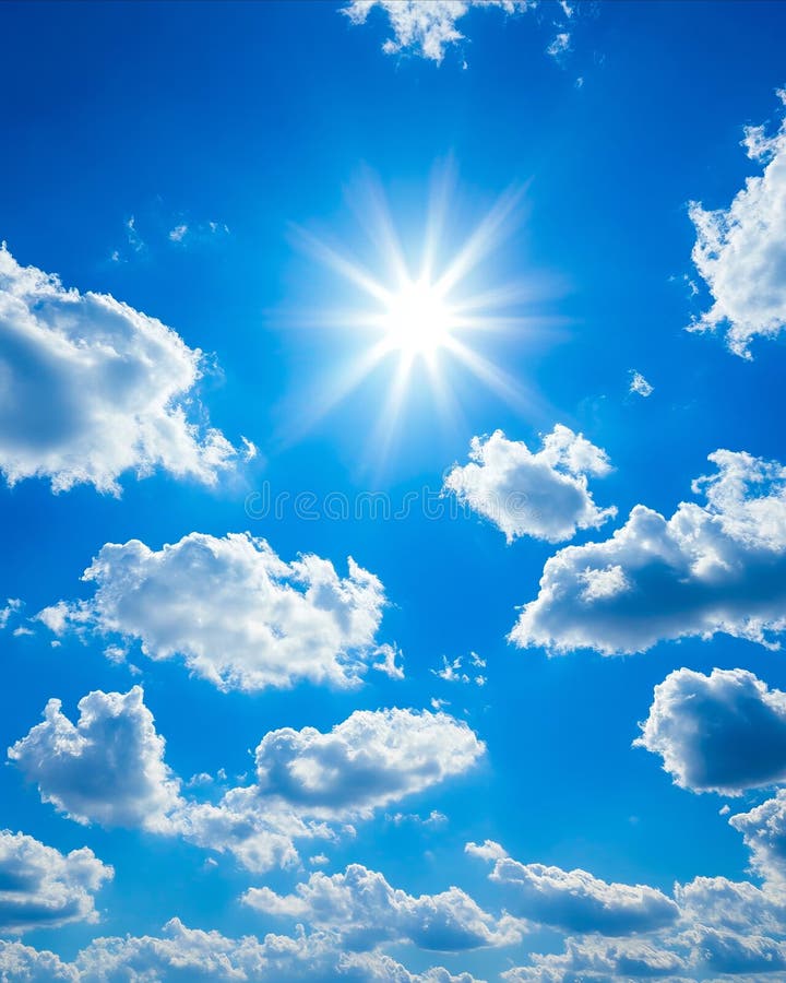 A Bright Blue Sky with White Clouds and the Sun Shining through the ...