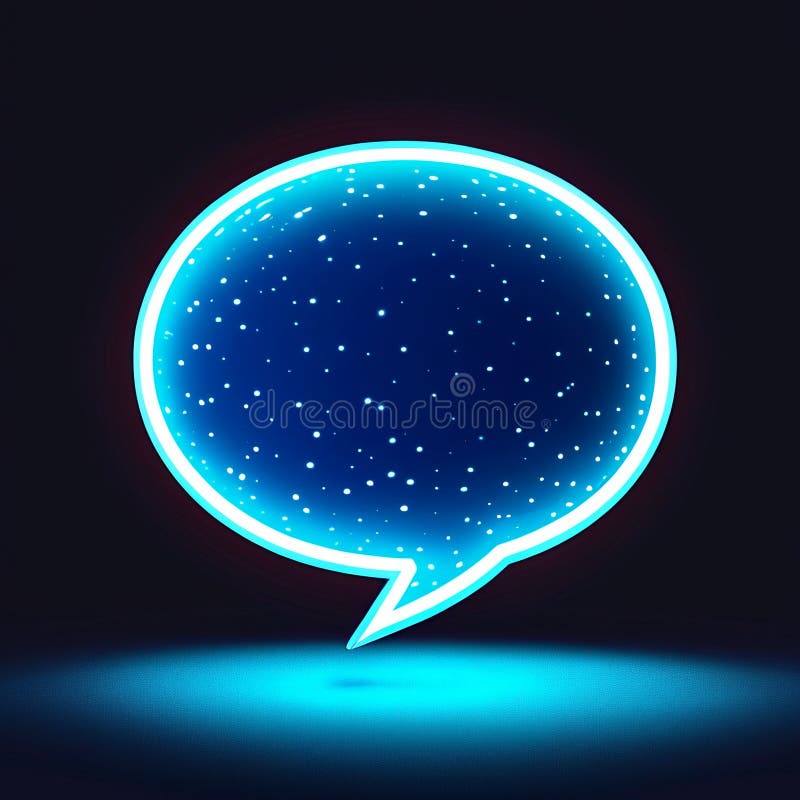 Bright Blue Speech Bubble Illuminated Against a Dark Background Stock ...