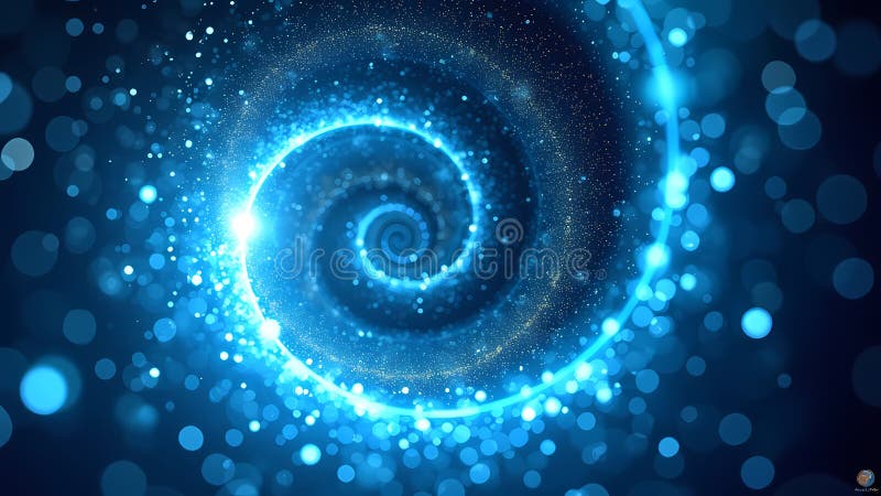 Bright Blue Spiral of Light with Floating Points Stock Illustration ...