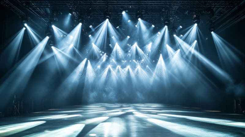 Bright Blue Stage Lights Illuminating Empty Stage Stock Illustration ...