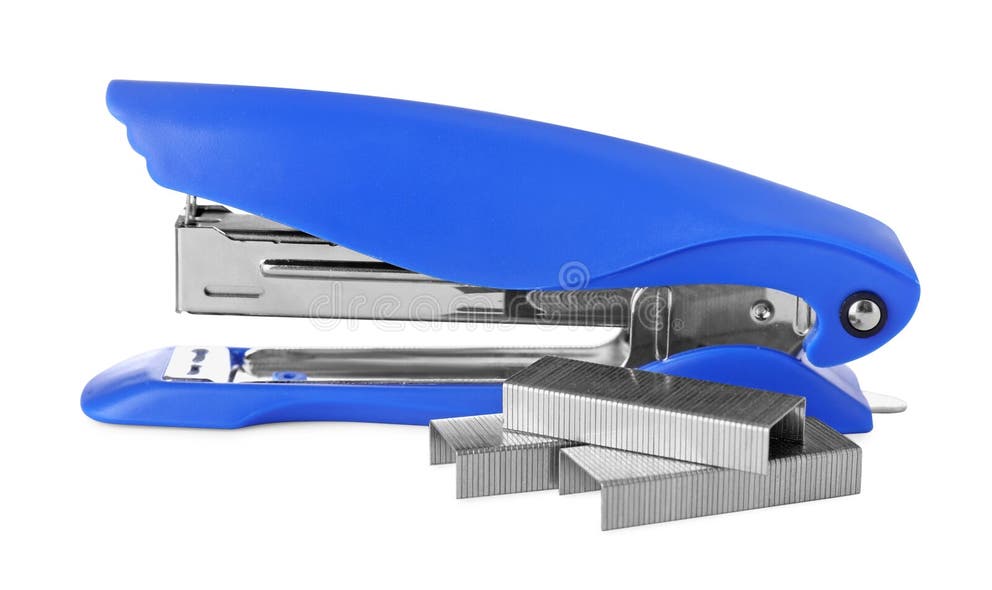 Bright Blue Stapler with Staples Isolated on White Stock Photo - Image ...