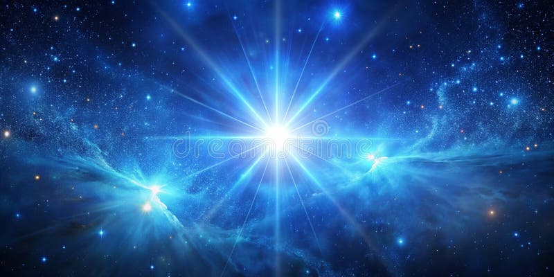 Bright Blue Star Shining in Deep Space Stellar Explosion Behind Star ...