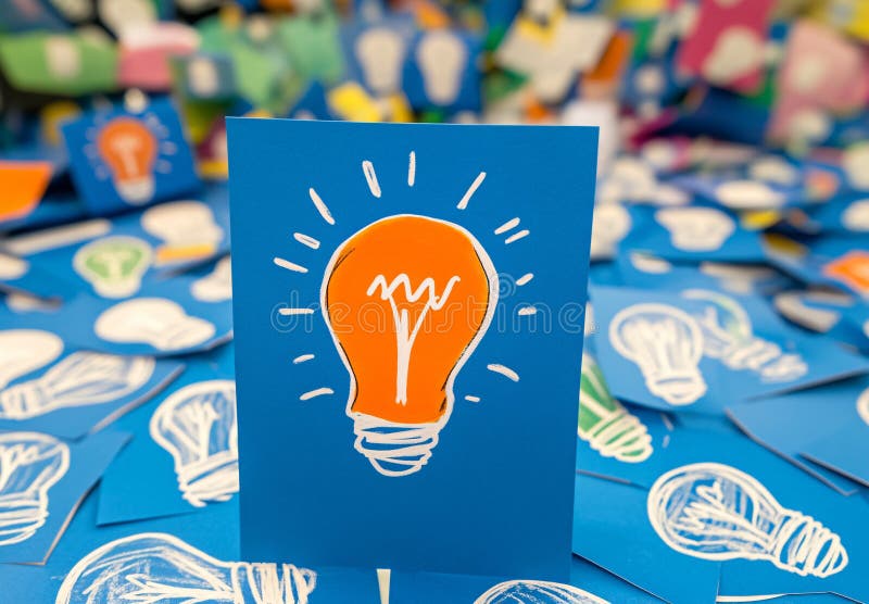 Bright Blue Sticky Notes with Light Bulb Drawings Stock Illustration ...