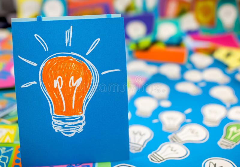 Bright Blue Sticky Notes with Light Bulb Drawings Stock Illustration ...