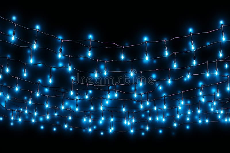Bright Blue String Lights Illuminating a Dark Background for Festive ...