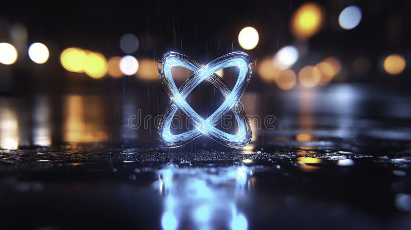 Glowing Blue Infinity Loop Reflects on a Wet, Blurred City Surface ...