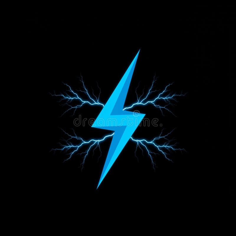 A Bright Blue, Stylized Lightning Bolt is Centered on a Black ...