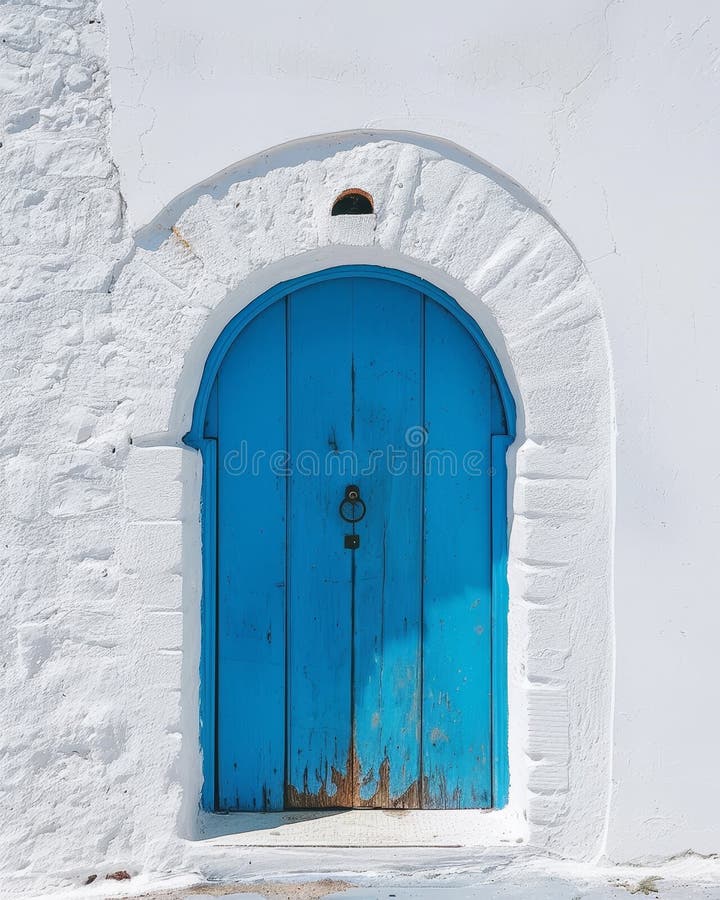Bright Blue Traditional Door on a White Wall Stock Illustration ...