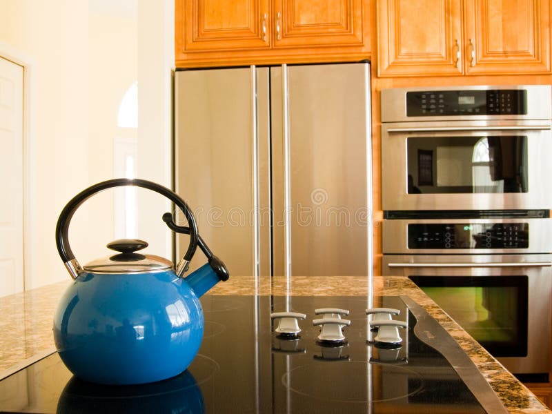 Bright Blue Traditional Kettle Stock Photo - Image of beverage ...