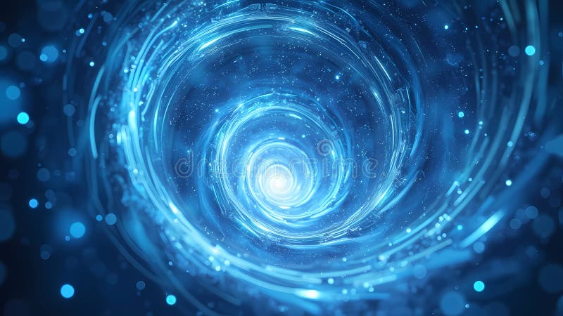 Bright Blue Vortex of Light and Scattered Particles Stock Photo - Image ...