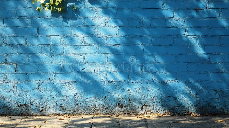 Bright Blue Wall with Shadows and Green Leaves in Urban Setting Stock ...