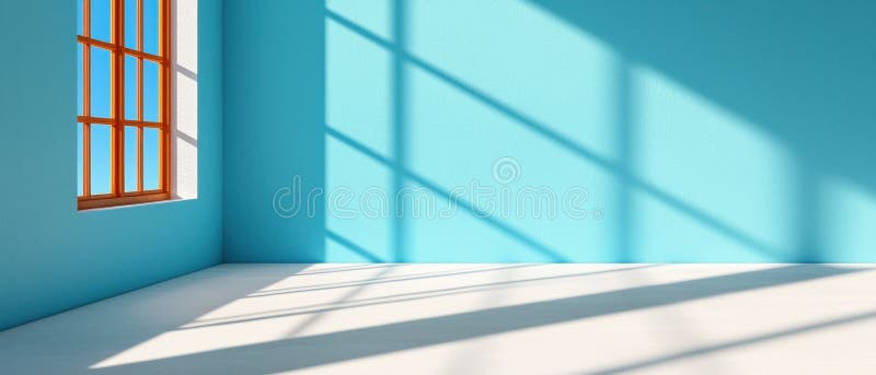 Bright Blue Wall with Window Shadows Creating Serene Atmosphere Stock ...