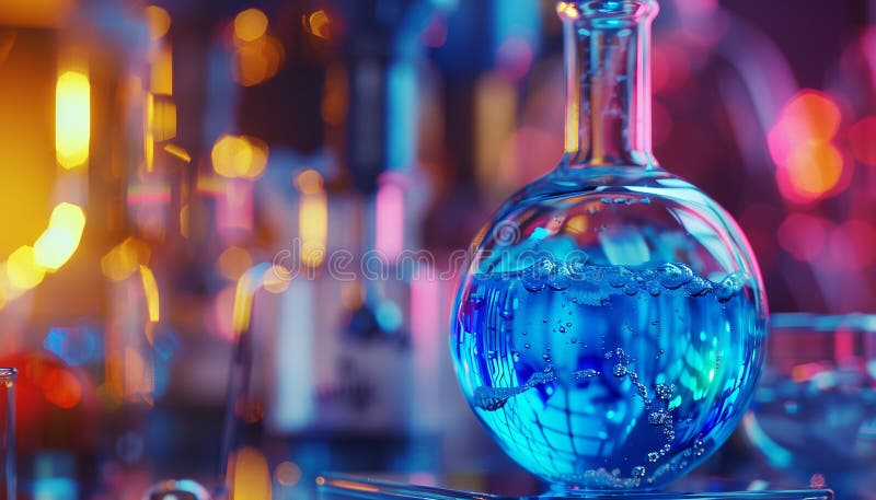 Bright Blue Water Drop Reflects Vibrant Colors in Laboratory Backdrop ...