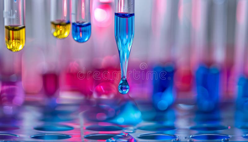 Bright Blue Water Drop Reflects Vibrant Colors in Laboratory Backdrop ...
