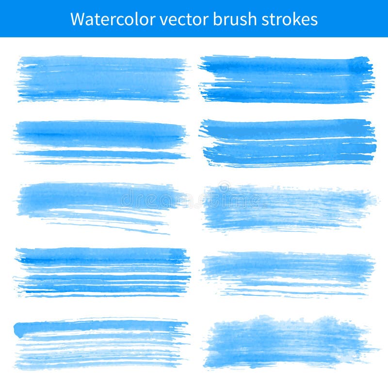 Bright Blue Watercolor Brush Vector Strokes. Stock Vector ...