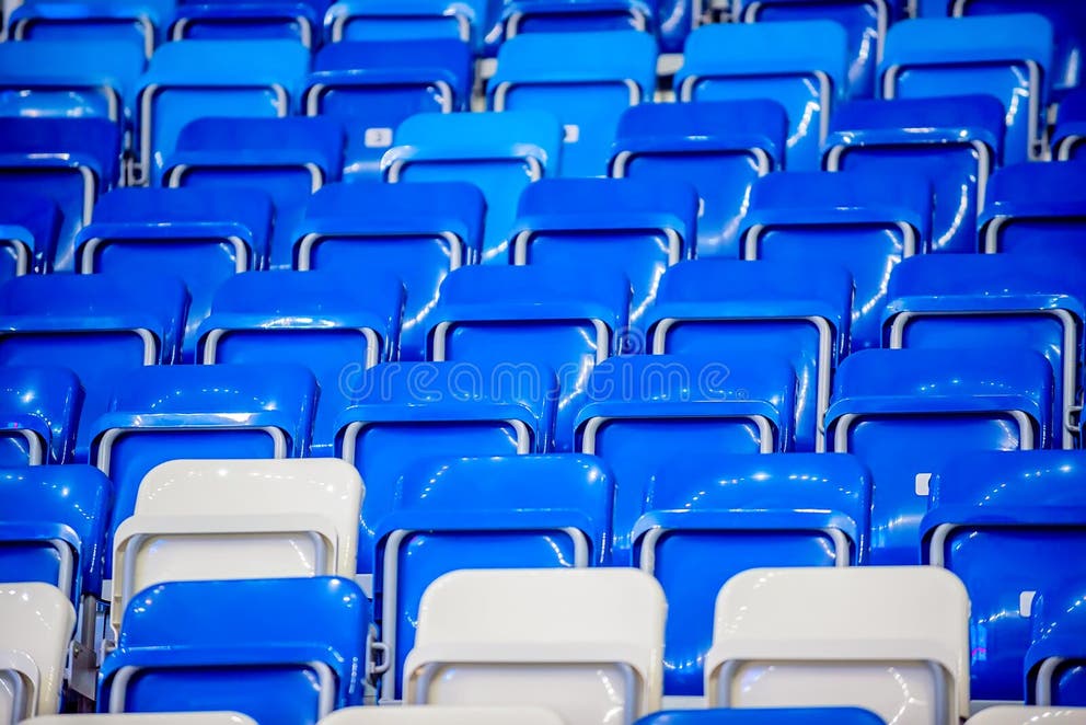 Bright Blue and White Stadium Seat Stock Image - Image of audience ...