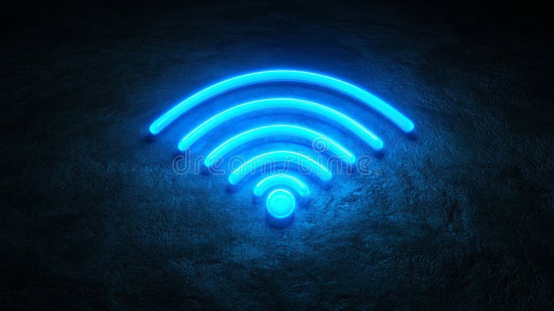 Glowing Blue Wifi Symbol on Black Background Stock Illustration ...