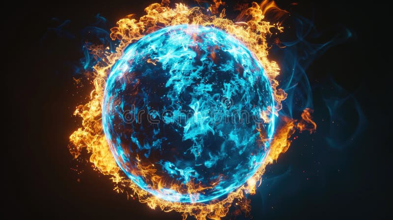 A Bright Blue and Yellow Fireball is Displayed Prominently on a Dark ...