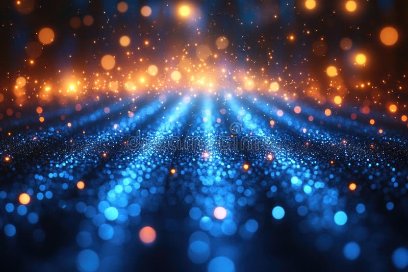 A Bright Blue and Yellow Light Shining on a Dark Black Background Stock ...