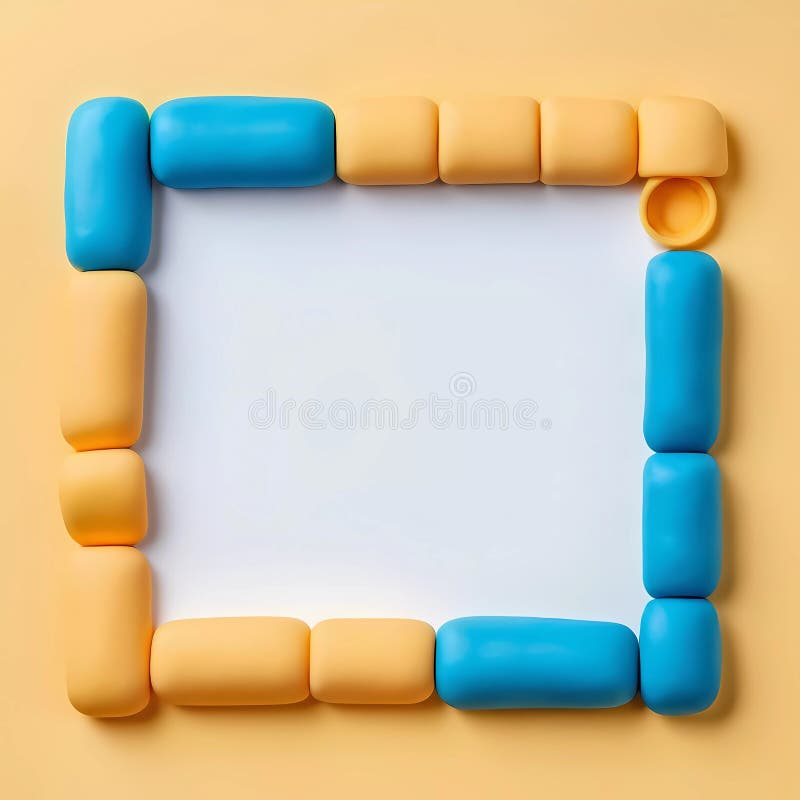 Bright Blue and Yellow Play Doh Shapes are Arranged in a Square Frame ...
