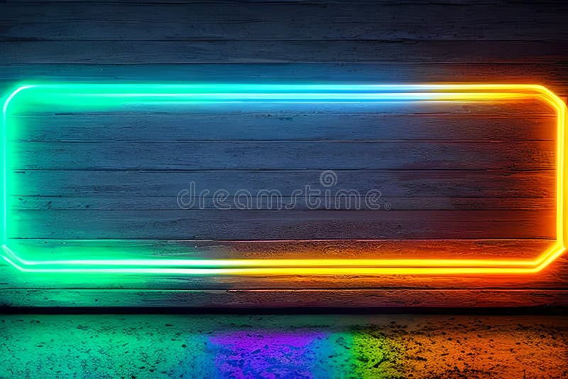 Bright Blue and Yellow Rectangle Neon at the Wall Backdrop and Wood ...
