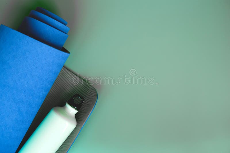 Bright Blue Yoga Mat on a Gray Background Stock Photo - Image of class ...