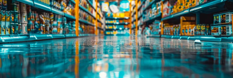 Bright and Blurred Interior of a Large Grocery Store, Creating a ...