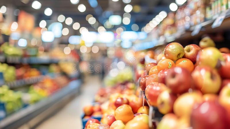Bright and Blurry Interior of a Vast Grocery Store, Creating a Spacious ...