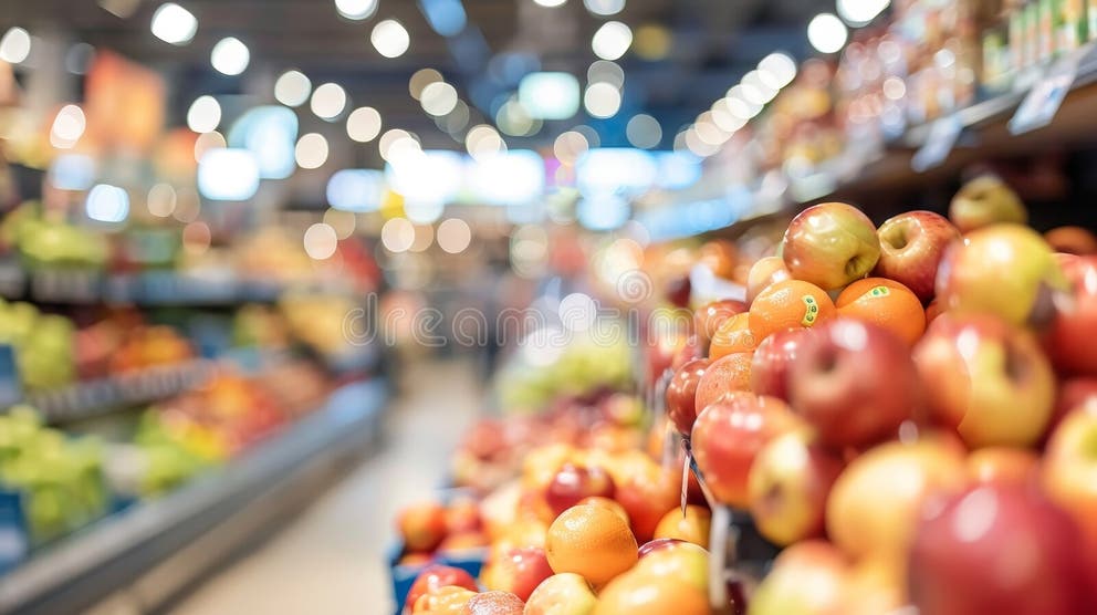 Bright and Blurry Interior of a Vast Grocery Store, Creating a Spacious ...