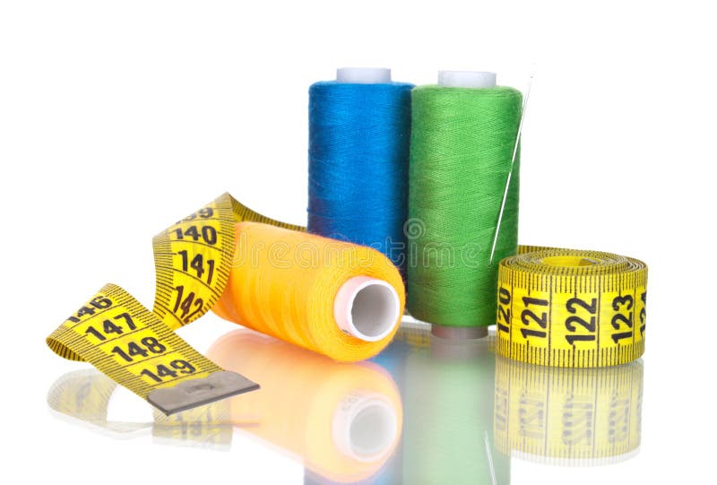 Bright Bobbin Thread and Tape Measuring Isolated Stock Image - Image of ...