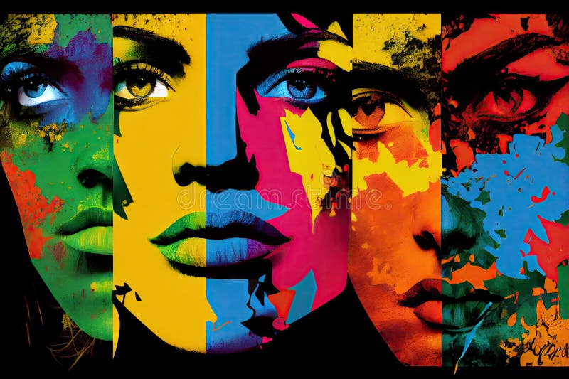 Bright and Bold Face Collage with Contrasting Colors Stock Illustration ...