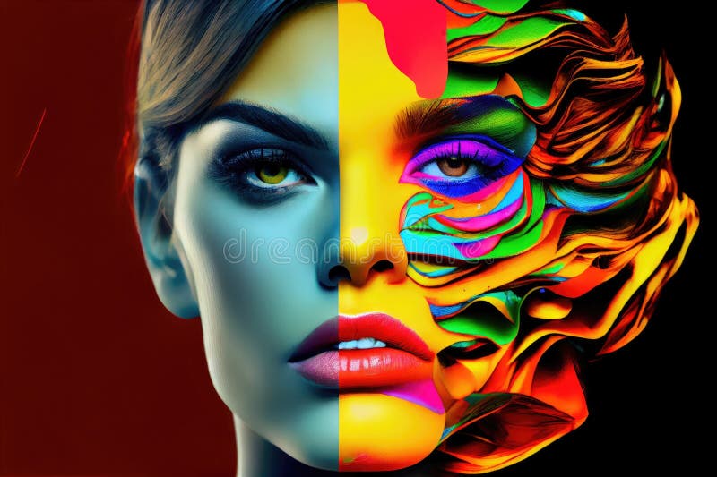 Bright and Bold Face Collage with Contrasting Colors Stock Image ...