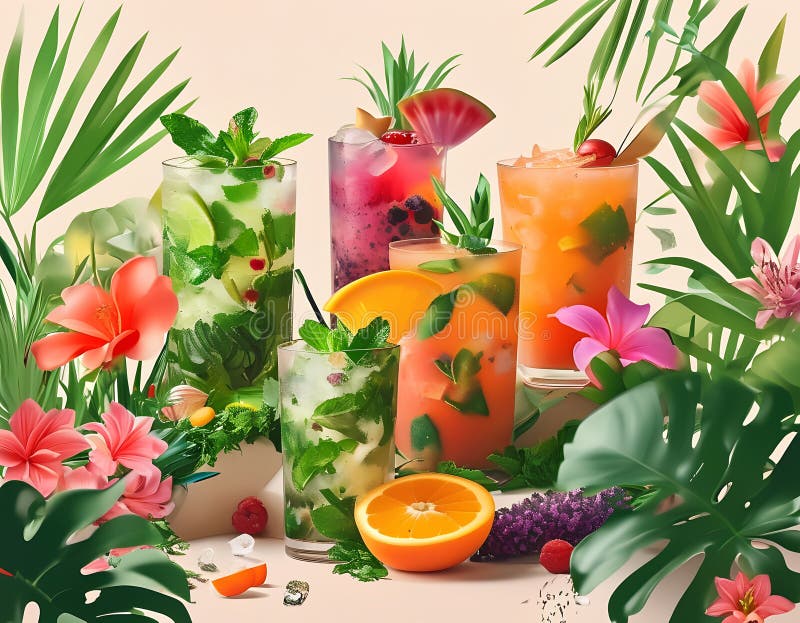 Tropical Summer Cocktail Party Stock Illustration - Illustration of ...