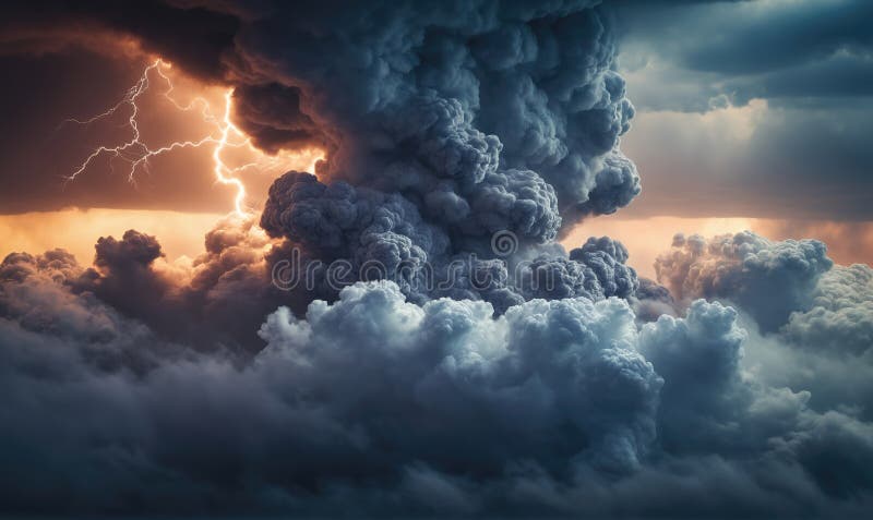 A Bright Bolt of Lightning Strikes through Dark Storm Clouds Stock ...