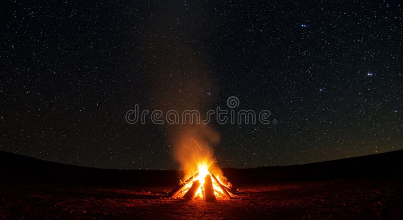 Bright Bonfire Under Starry Night Sky Stock Illustration - Illustration ...