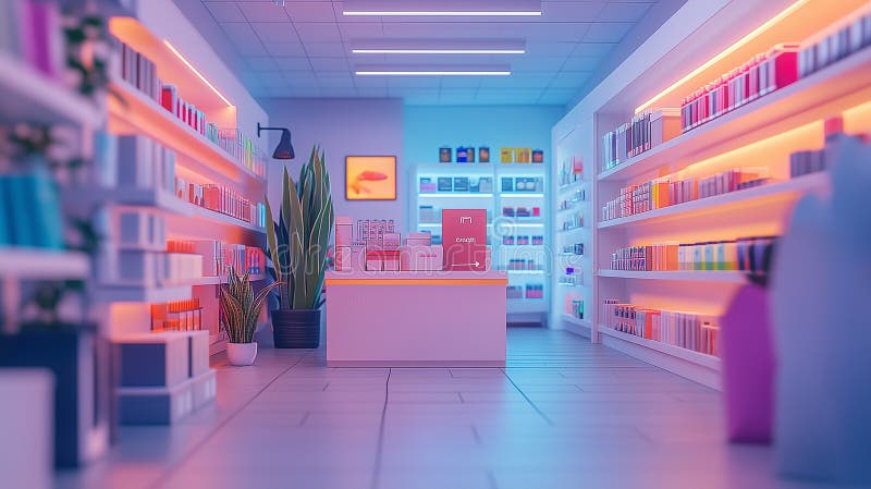 Bright Bookstore Interior with Lit Shelves and Plants Pixelated Design ...