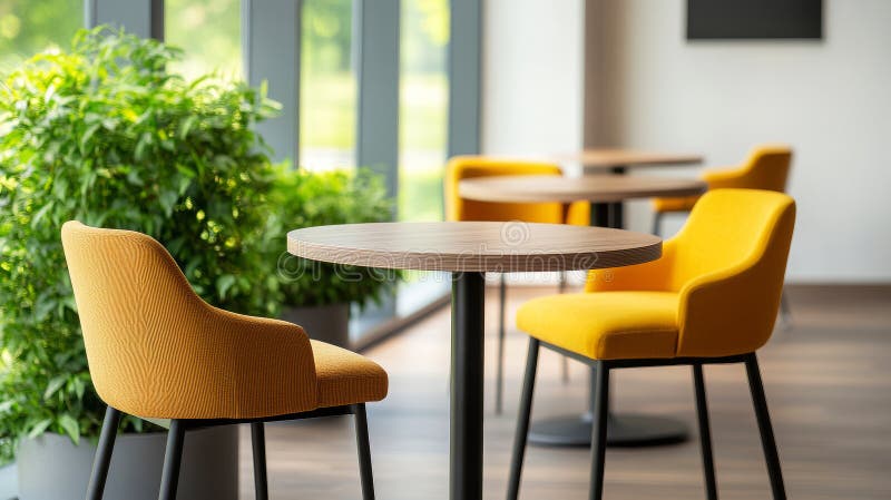 Vibrant Breakroom Featuring Modular Seating and Small Round Tables ...
