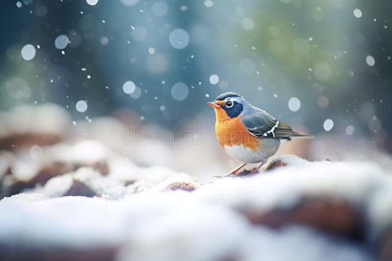 Bright-breasted Robin Amidst Soft Falling Snowflakes Stock Illustration ...