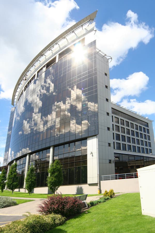 Modern Glass and Steel Building Stock Photo - Image of grass, tree ...