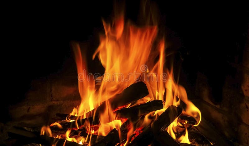 Bright Burning Flame of Fire with Embers Stock Image - Image of ...